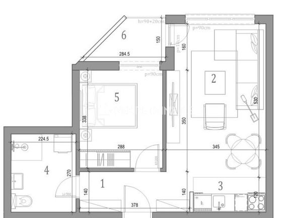 Klisa izgradnja dvosoban stan 44m2.