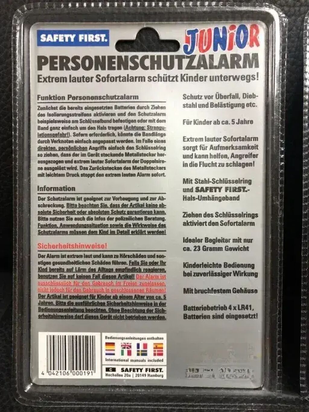 Lični sigurnosni alarm kompanije SAFETY FIRST. Alarm sa dvostrukom