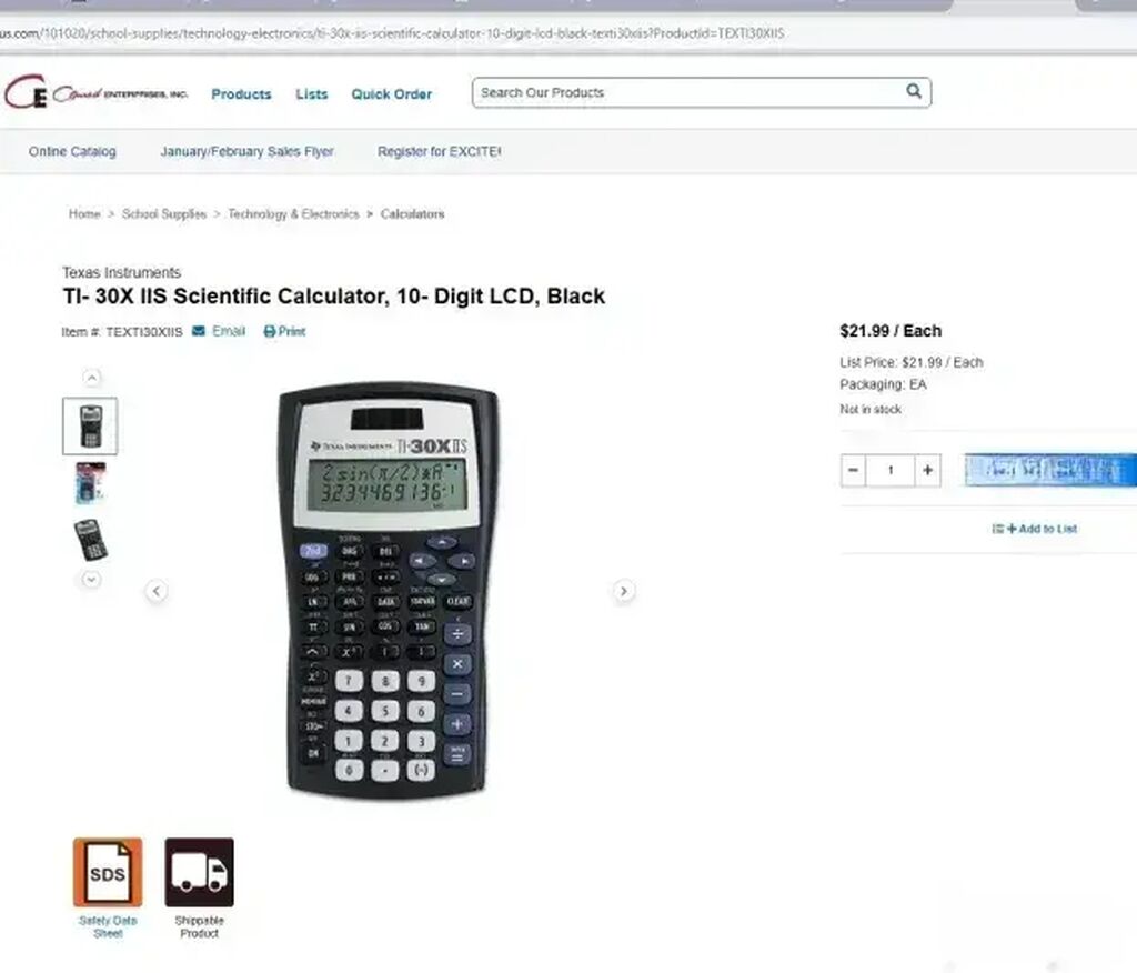 Digitron Texas instruments Ti-30X IIS; Ekran u 2 reda. Gornja linija