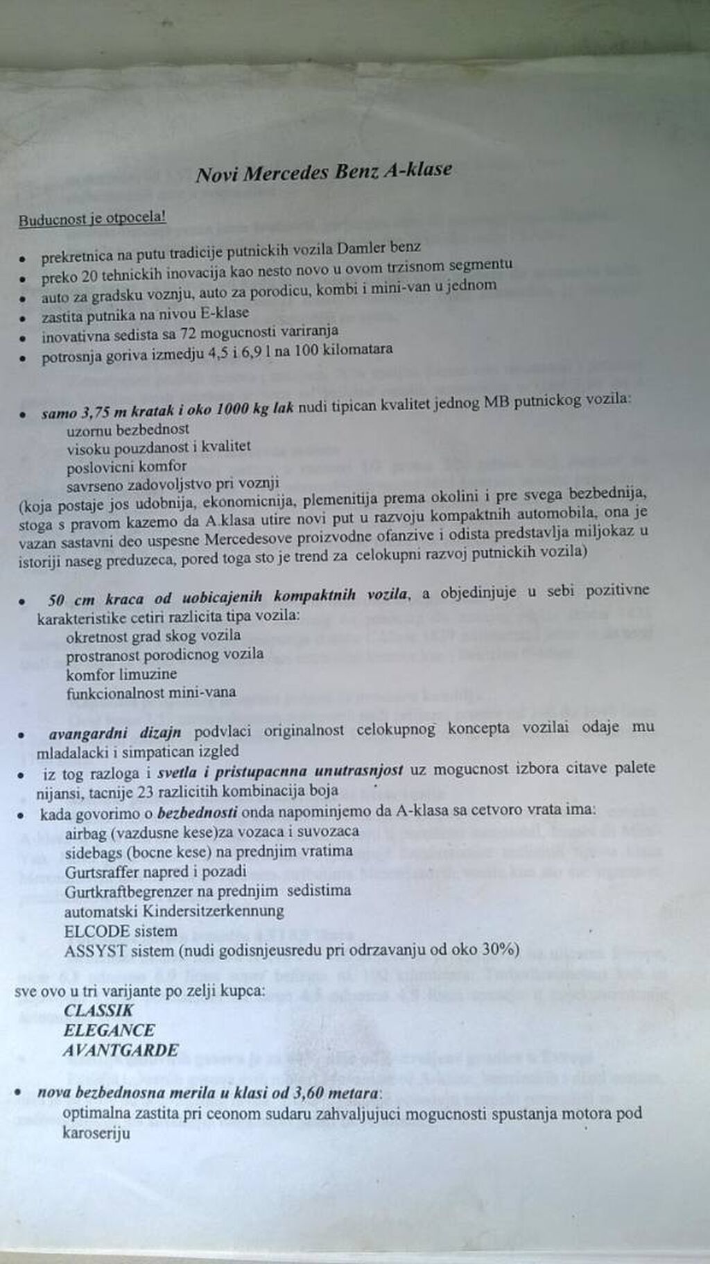Press information za A klasu od 16.06.1997. na engleskom 50 str. + 2