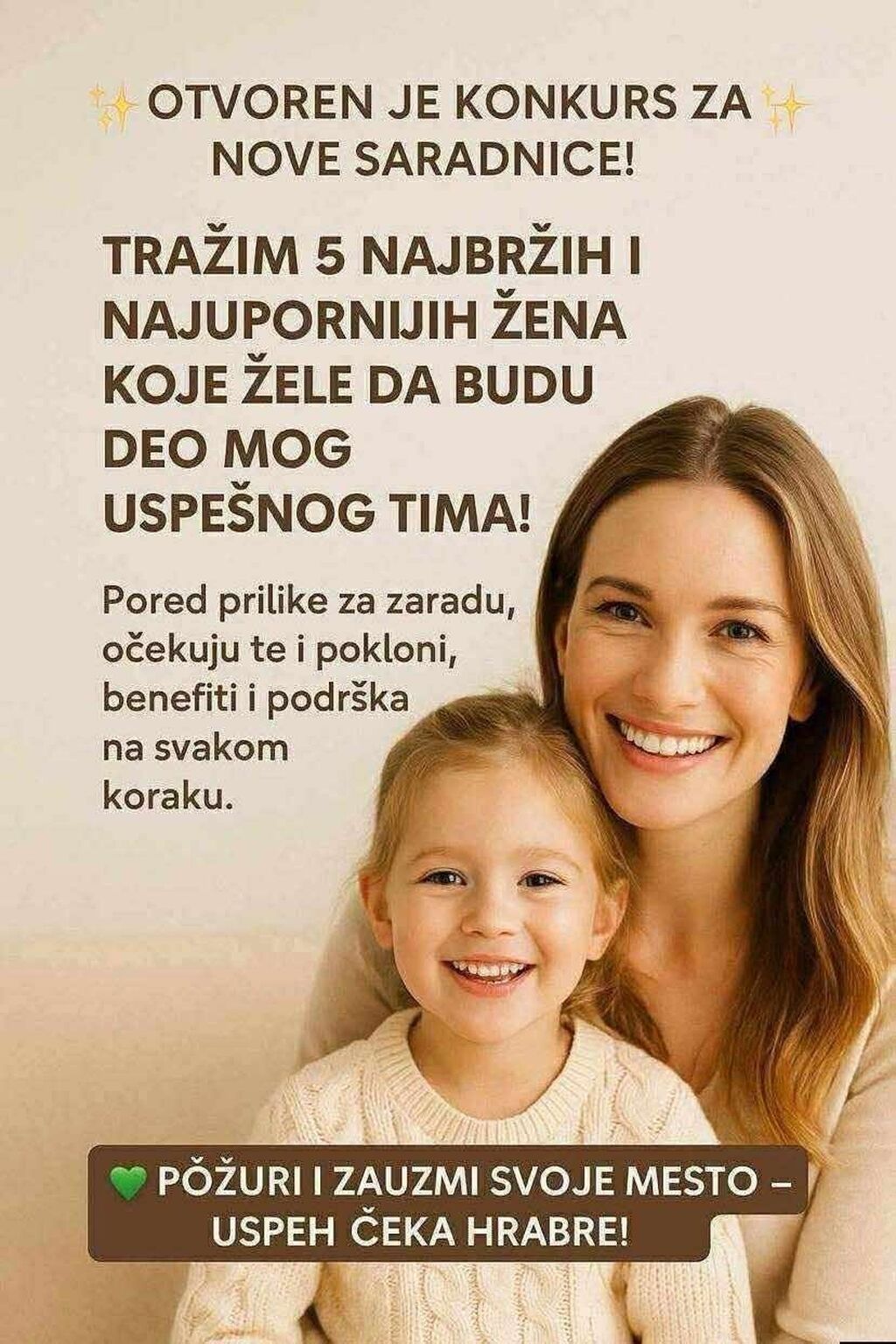 Konkurs za nove saradnice – traži se 5 najbržih i najupornijih žena