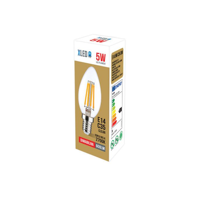 Xled E14 5W C35 Filament Sijalica dimabilna,2700K,220V,600Lm,35*98mm,Ra≥80 PF≥0.5 Clear