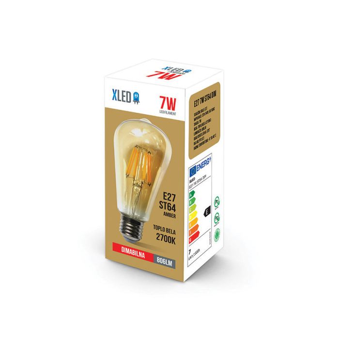 Xled E27 7W ST64 DIM Filament Sijalica dimabilna,2700K,220V,806Lm,64*142mm,Ra≥80 PF≥0.5 amber