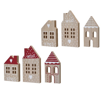 Dekordom novogodišnja dekoracija - house mdf set 3pcs 26cm 510644 - blond/colors - kmg ( 043359 )