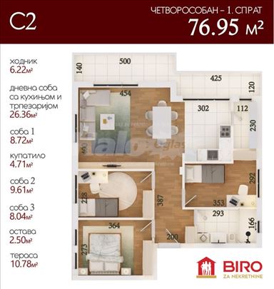 Novi Sad, Veternik, Stan, 4, 77,00m2