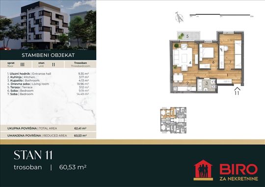 Novi Sad, Detelinara, Stan, 3, 61,00m2