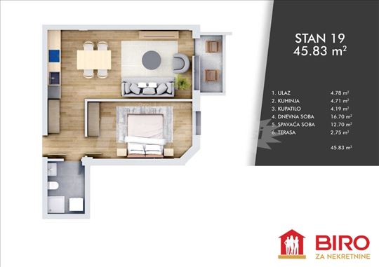 Novi Sad, Centar, Stan, 2, 46,00m2