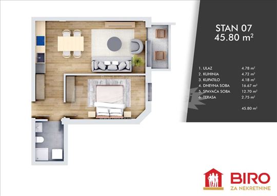 Novi Sad, Centar, Stan, 2, 46,00m2