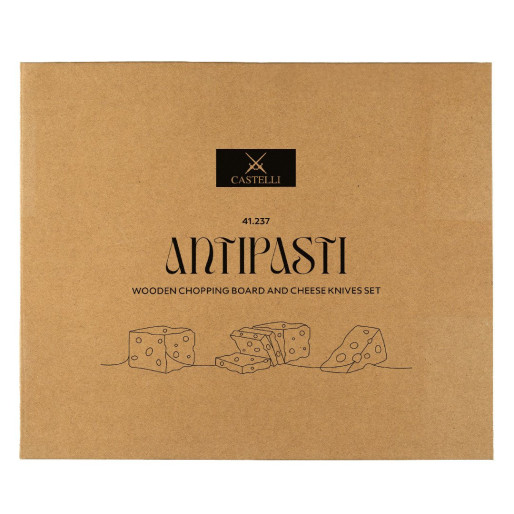 ANTIPASTI, SET DRVENA DASKA I PRIBOR ZA SIR SA DRVENOM DRŠKOM, 4/1, BRAON