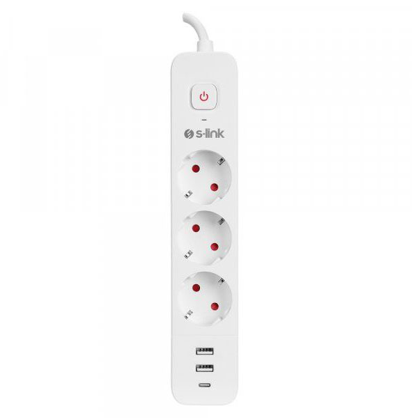 S-LINK SPG03TC produžni kabl,3 uticnice/ 2 USB, beli
