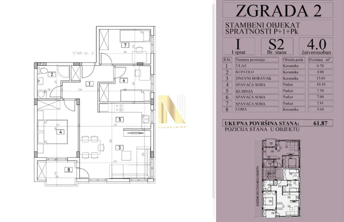 Prodaja, četvorosoban stan, 62m2, Adice, Novi Sad, Novi Sad