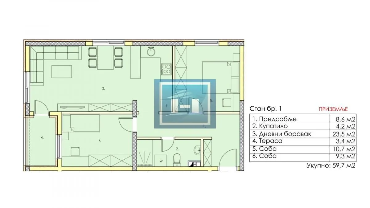 Prodaja, dvosoban stan, 59m2, Centar, Jagodina