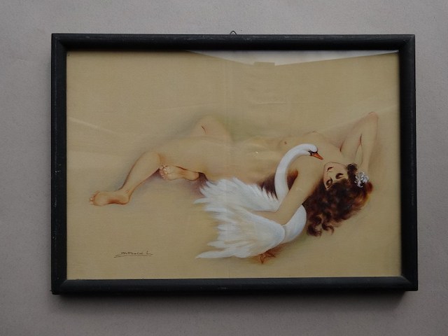 Vintage Art Deco mala slika ulja na svili s potpisom..