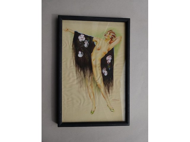 Vintage Art Deco mala slika ulja na svili s potpisom