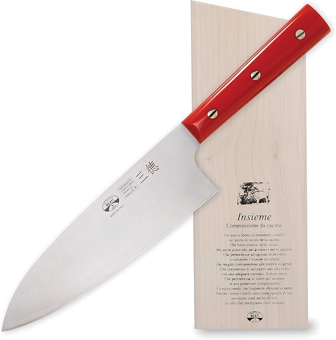 Set nož santoku + magnetni blok Berti Insieme 2012 - crvena drška