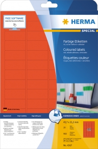 Etikete 45,7X21,2 zaobljene ivice A4/48 1/20 crvena Herma