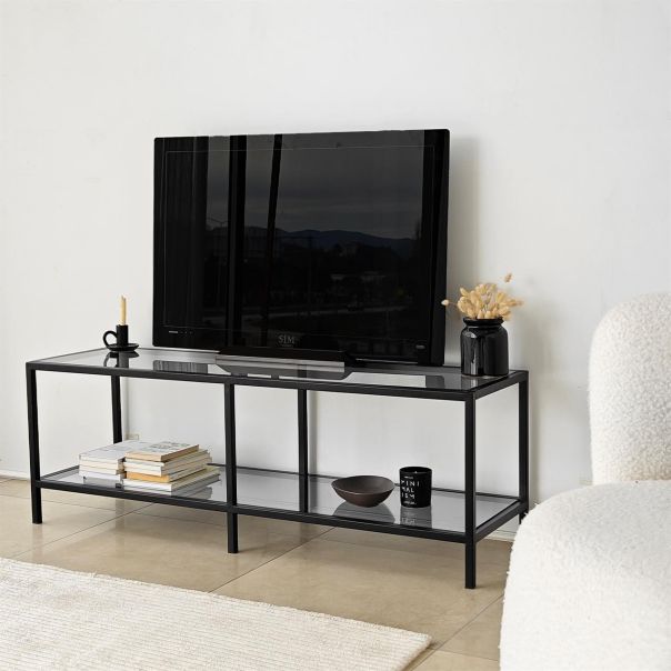 HANAH HOME TV polica Basic, tamnosiva/crna