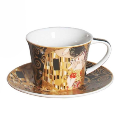 Šolje sa tacnom set 2 Cappuccino - Klimt, Kiss, Black, 220 ml