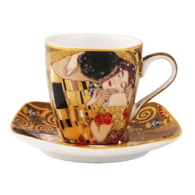 Šolje sa tacnom i kašičicama set 2 Espresso - Klimt, Kiss, Gold, 130 ml