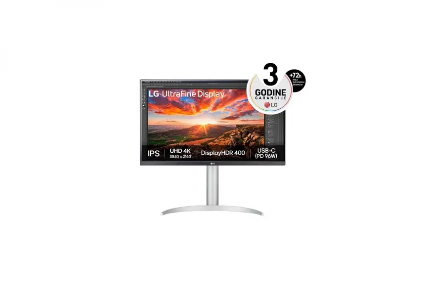 LG 27UP850K-W 27” UltraFine IPS 4K UHD 3840x2160@60Hz, 16:9, 1200:1, 5ms, 400 cd/m², 178º/178º, HDR 10, 2 HDMI, 1 DP, 1 USB-C, 2 USB Downstream Port 3.0, 5W x 2, VESA 100x100 mm, Height, Pivot, Ti...