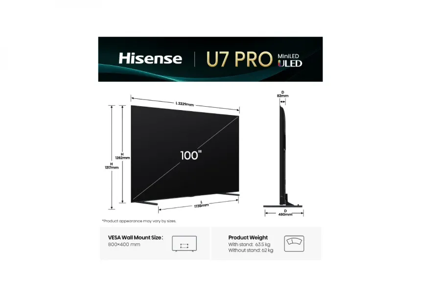 HISENSE 100 inča 100U7Q PRO Mini-LED 4K UHD Smart TV