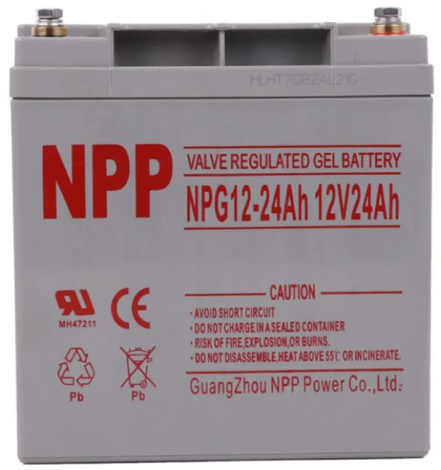 NPP NPG12V-24Ah, GEL BATTERY, C20=24AH, T14, 166x126x174x181, 7,6KG, Light grey 43873