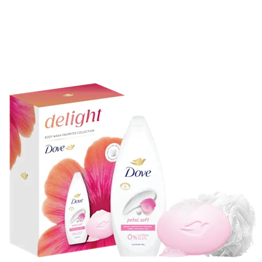 DOVE SET W.DELIGHT PETAL (GEL 250ML + SAPUN 90G + PUFNA)