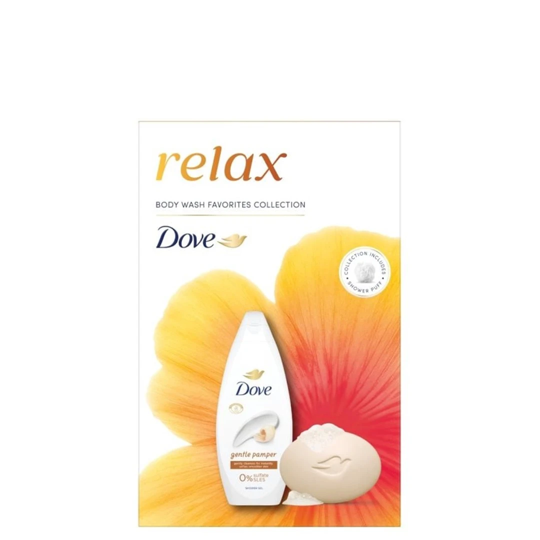 DOVE SET W.RELAX PAMPER (GEL 250ML + SAPUN 90G + PUFNA)