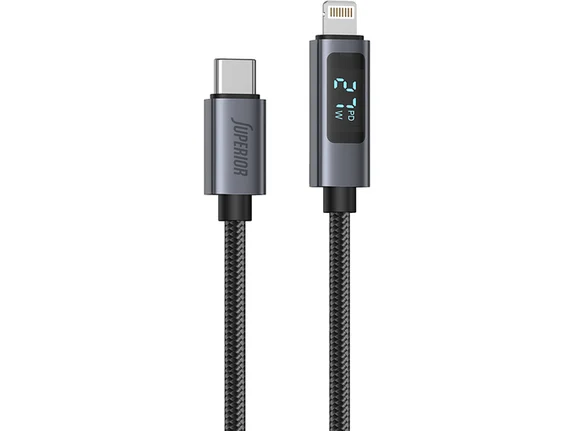 USB data kabal Superior SU-K107 pleteni 27W 3A Type-C na Lightning sa LED ekranom 1m crni