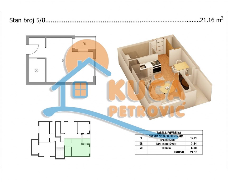 Garsonjera 21 m² Branko Bjegović