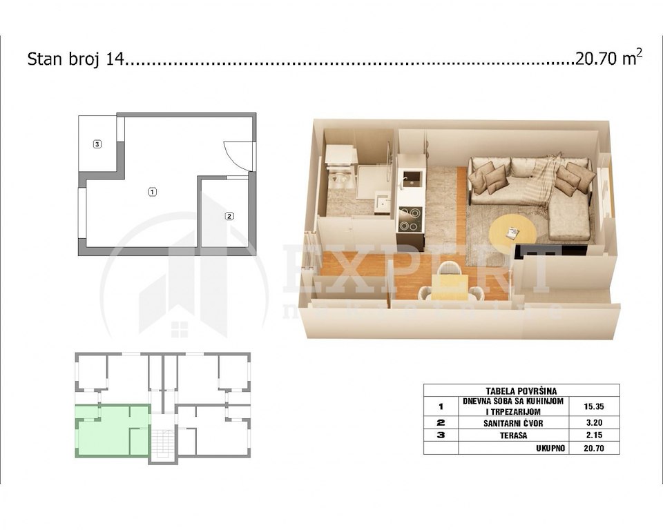 Garsonjera 21 m² Branko Bjegović