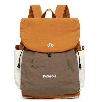 VINTAGE COLOR BLOCK LARGE-CAPACITY CANVAS BACKPACK - ORANGE / KHAKI
