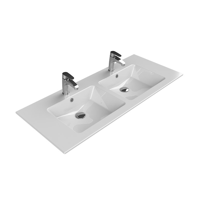 Turkuaz CeraStyle Ibiza White umivaonik (lavabo) 121x51x1,5 konzolni sa duplim koritom, rupom za bateriju i prelivom 50700UID: EK000754615
