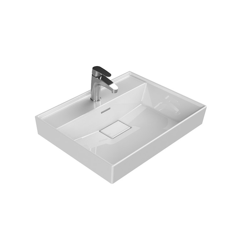 Turkuaz CeraStyle Sharp White umivaonik (lavabo) 60x48x10 konzolni sa rupom za bateriju i prelivom sa keramičkim odvodom 37100UID: EK000755175