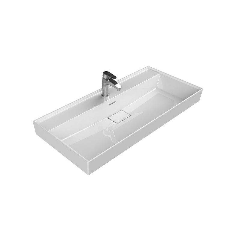 Turkuaz CeraStyle Sharp White umivaonik (lavabo) 99,8x47,6x10 konzolni sa rupom za bateriju i prelivom sa keramičkim odvodom 37500UID: EK000754965