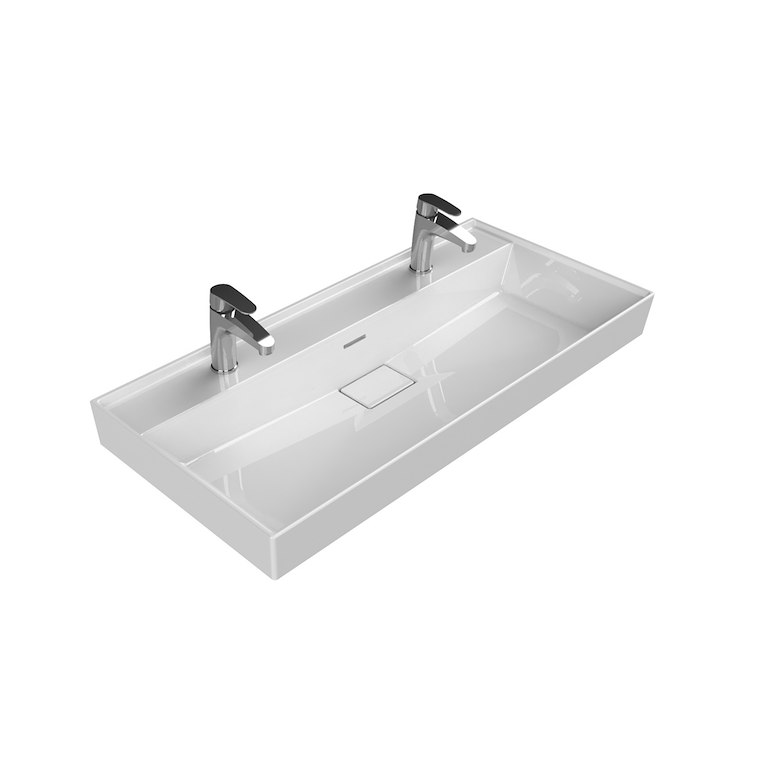 Turkuaz CeraStyle Sharp White umivaonik (lavabo) 99,8x47,6x10 konzolni sa 2 rupe za bateriju i prelivom sa keramičkim odvodom 37600UID: EK000755264