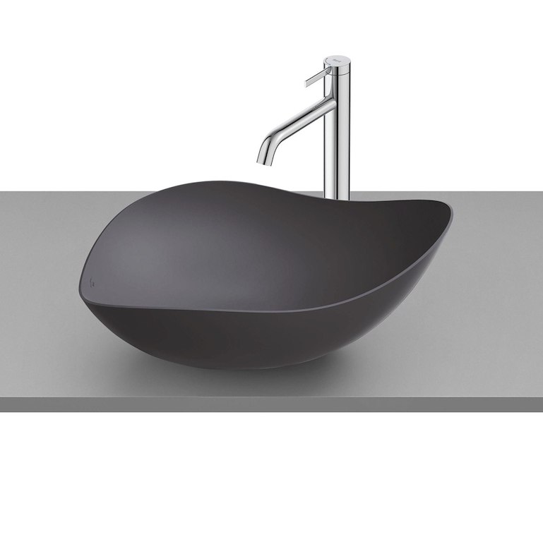 Roca A327A13080 Ruy Ohtake Matt Black FineceramicÂ® umivaonik (lavabo) 55x38x18 nadgradni ovalni asimetrični sa poklopcem za odlivID: EK000755562
