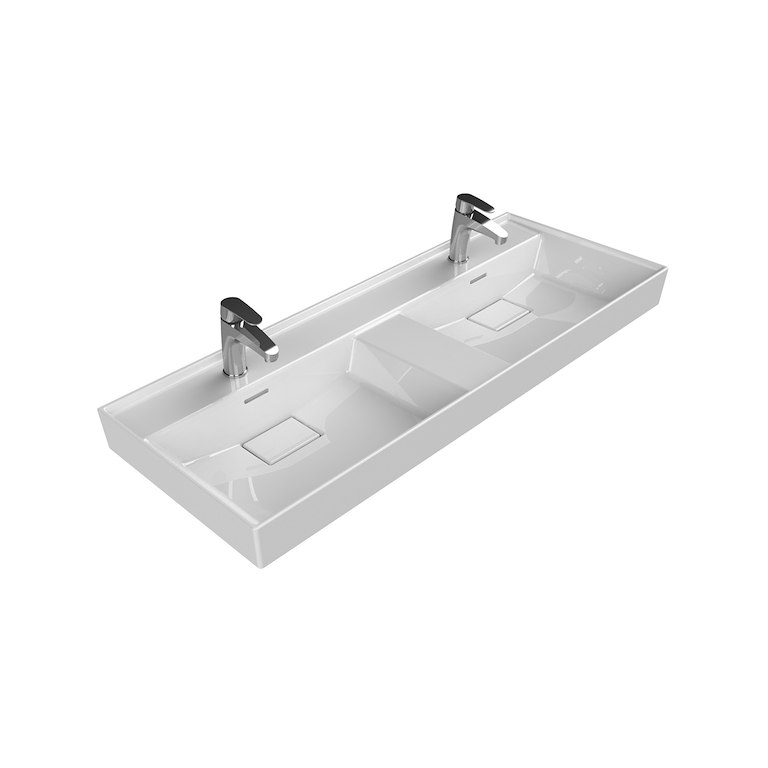 Turkuaz CeraStyle Sharp White umivaonik (lavabo) 120x47,9x10,2 konzolni i nadgradni sa 2 rupe za bateriju, 2 preliva i 2 korita dupli sa keramičkim odvodima 37700UID: EK000755524