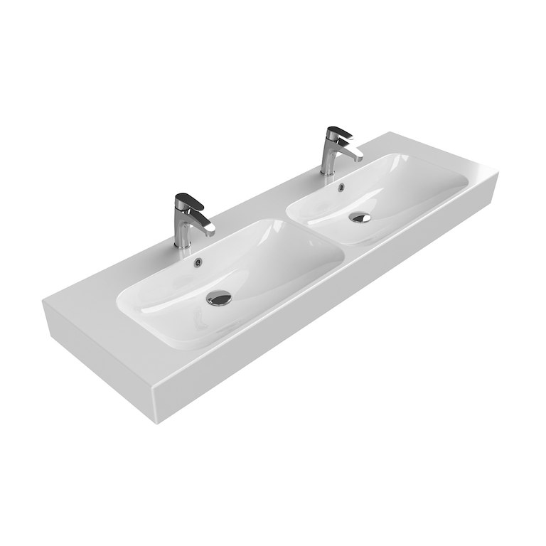 Turkuaz CeraStyle Pinto White umivaonik (lavabo) 150,5x46,5x13 konzolni i nadgradni sa 2 rupe za bateriju, 2 preliva i 2 korita dupli 80900UID: EK000755183