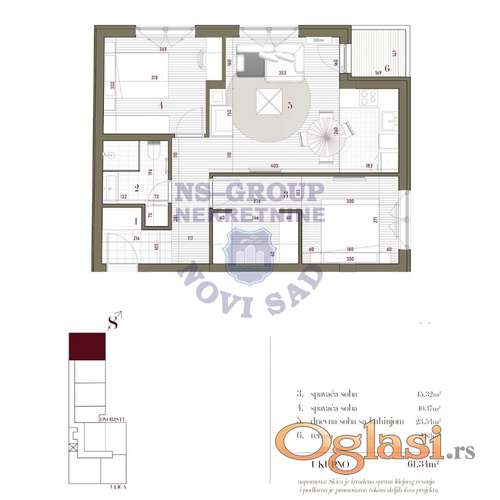 Trosoban stan, 61m2, Telep