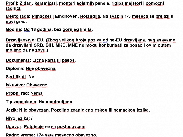 Holandskoj agenciji potrebni majstori i pomocni radnici.