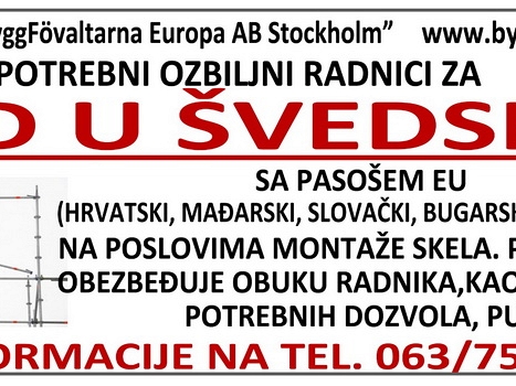 Potrebni ozbiljni radnici za rad u Švedskoj