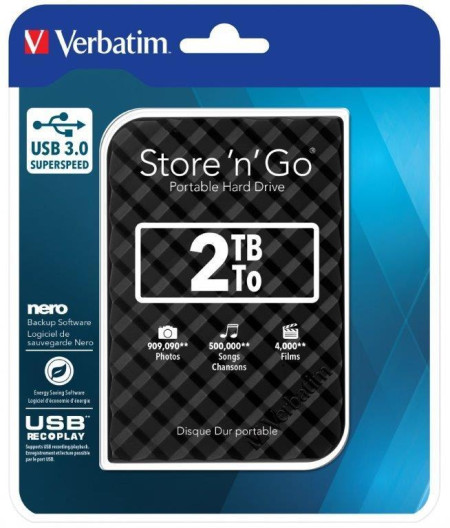 Verbatim HDD 2TB Black Kocka (53195)