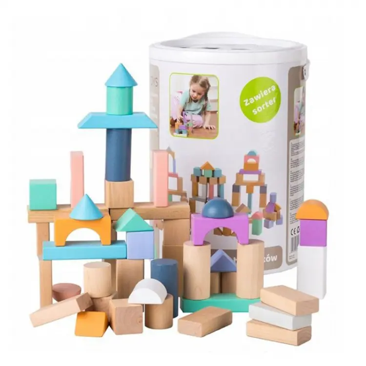 ECO TOYS Drvene kocke, 100 komada, Šarene