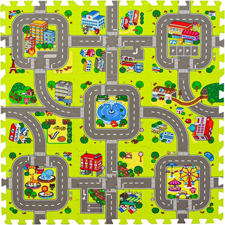 ECO TOYS podloga za igru Puzzle City, 90,5x90,5cm