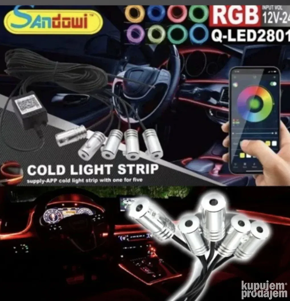 NOVO! Ambijent svetlo za auto 12V LED trake za auto RGB traka