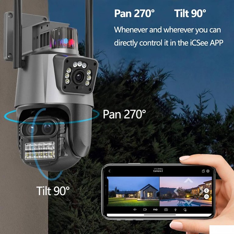 NOVO! Ip Kamera PTZ Kamera Sa 3 Sociva I Sirenom 4k 8x Zoom