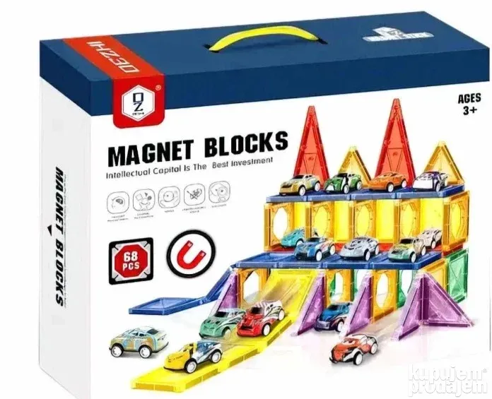 NOVO! Magnetne kocke za decu SET 68 delova garaza sa auticima