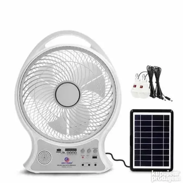 NOVO! SOLARNI Ventilator + sa dve sijalice i bluetooth radio