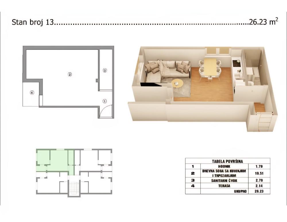 Jednoiposoban stan na prodaju, 26,23m2, 47.380€